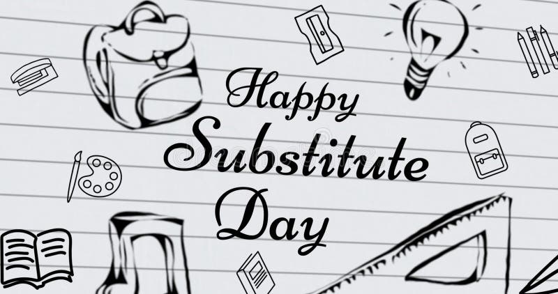 Image of Happy Substitute Day Text Over School Icons on White ...