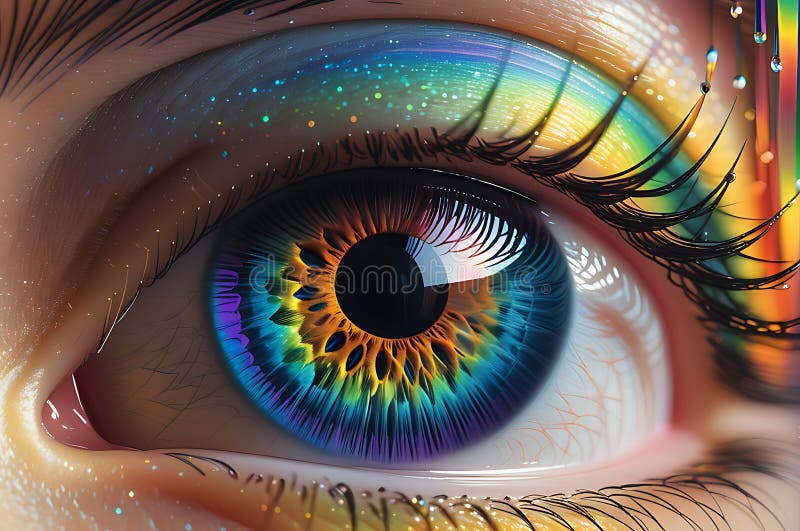 Macro Close-Up Eye with Eyelashes Resembling Glass Strands - Refracting ...