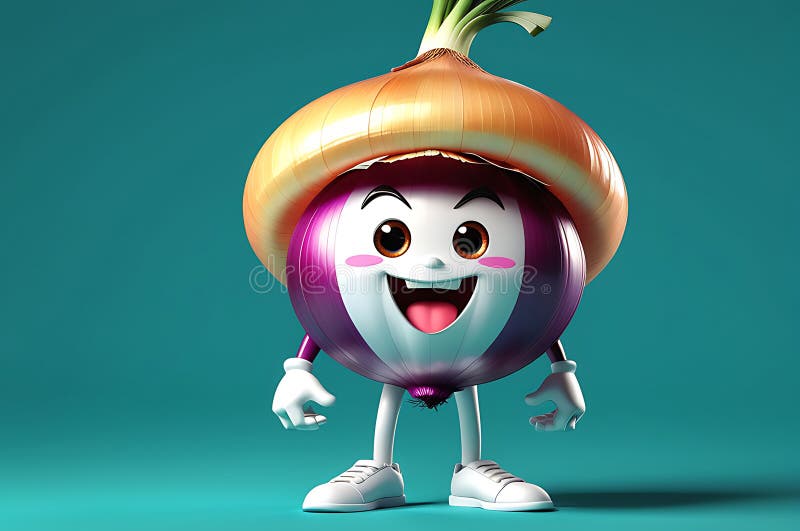 A Single Cute Onion As a 3D Rendered Character Over Solid Color ...