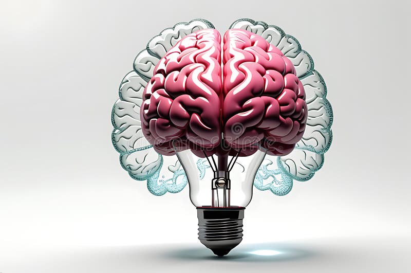 Light Bulb Containing a Brain - Floating Against a White Transparent ...