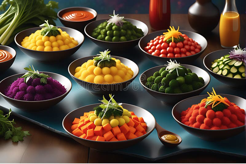 Hyper-Realistic Photograph of an Array of Gourmet Dishes Featuring ...