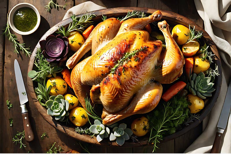 Succulent Roasted Chicken: Overhead Shot of Golden Brown Skin ...