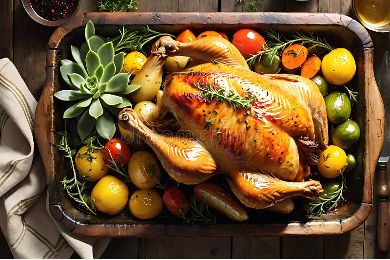 Succulent Roasted Chicken: Overhead Shot of Golden Brown Skin ...