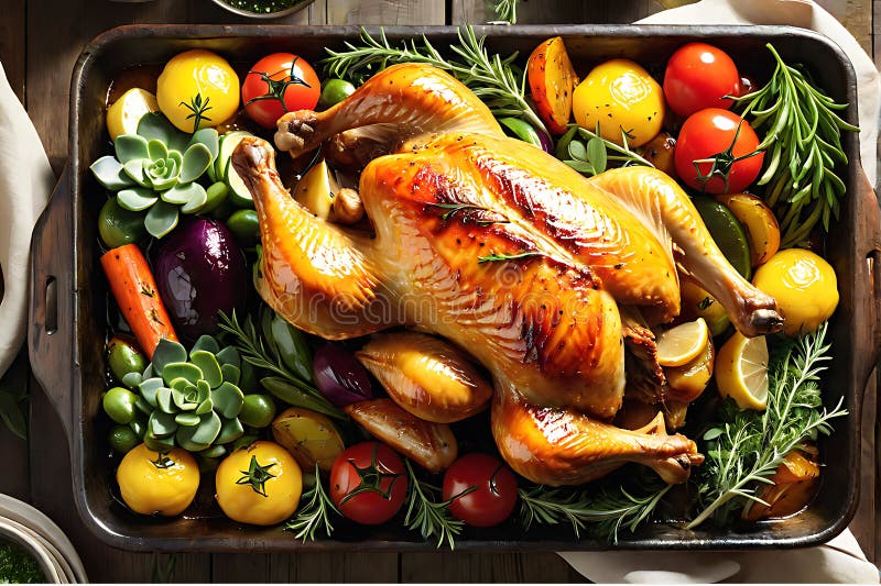 Succulent Roasted Chicken: Overhead Shot of Golden Brown Skin ...