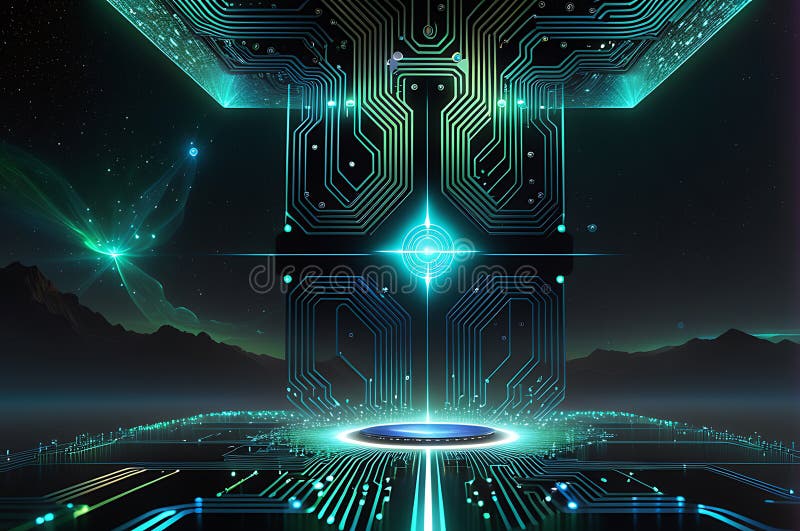 Abstract Concept Art of the Metaverse: Glowing Chip Circuit Hologram ...