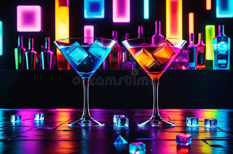 Neon Wine Glass in Cyber Punk Bar Stock Illustration - Illustration of ...