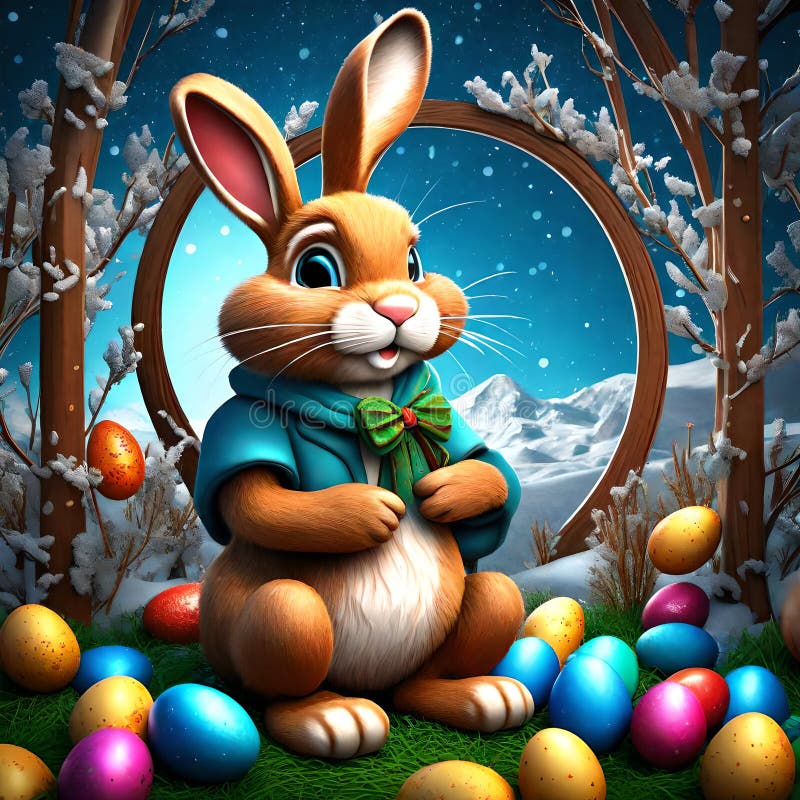 Cute 3d Easter Bunny Illustration, Easter Egg 3d Rendered Illustration Stock Illustration ...