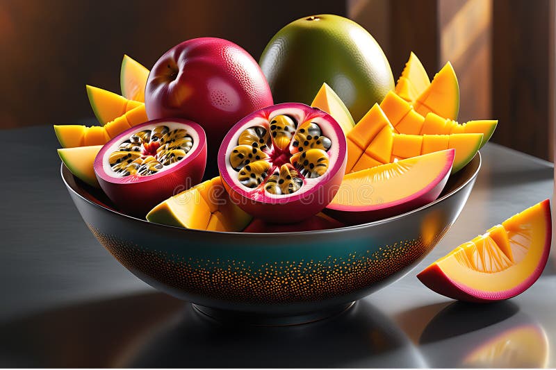 Bowl of Fresh Fruit, Hyper-realistic Still-life Photo with Contrasts ...