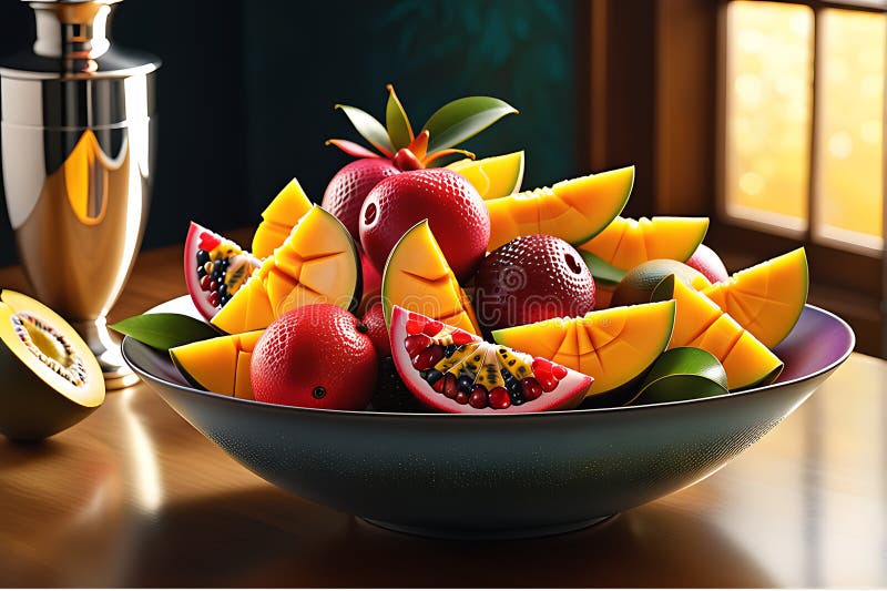 Bowl of Fresh Fruit, Hyper-realistic Still-life Photo with Contrasts ...