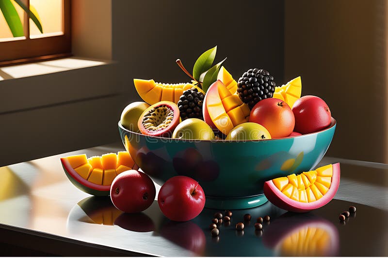 Bowl of Fresh Fruit, Hyper-realistic Still-life Photo with Contrasts ...