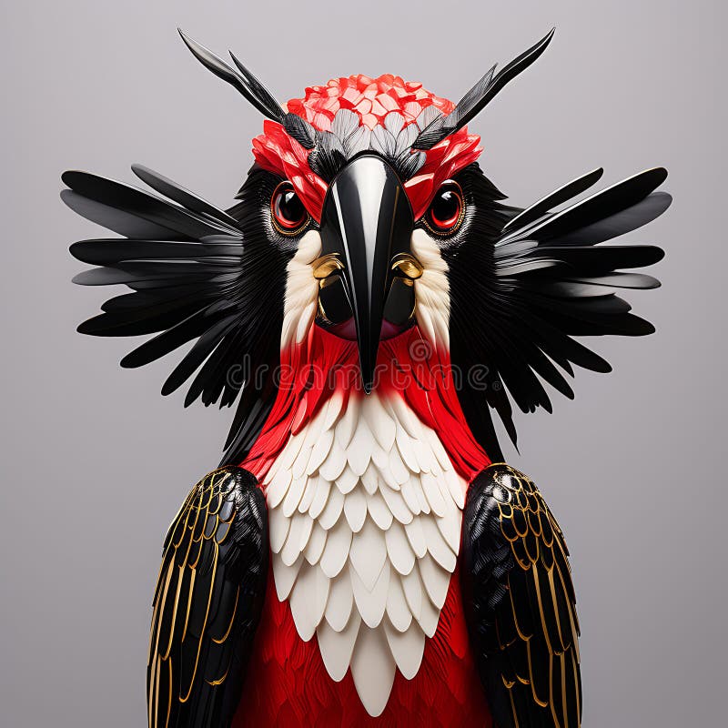 Anthropomorphic Red, White, and Black Hummingbird - Realistic Frontal ...