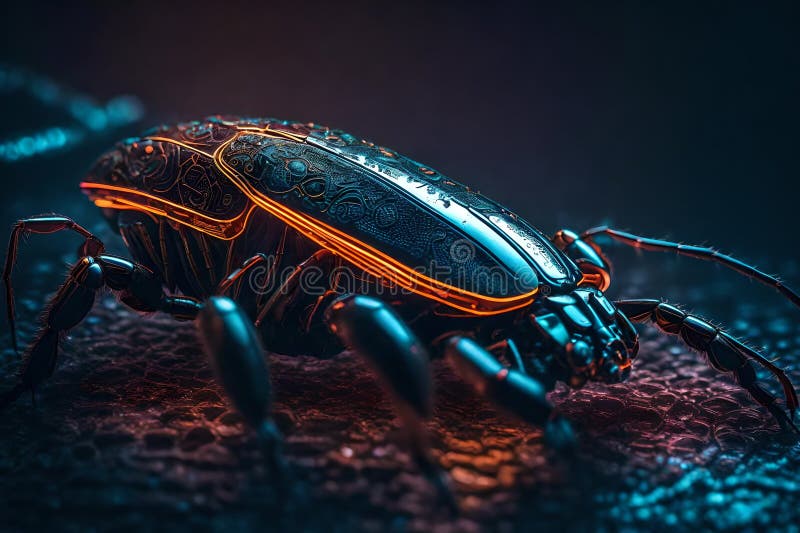 Neon Cyborg: Close-Up of Hi-Tech Insect Glowing in RGB Brilliance Stock ...