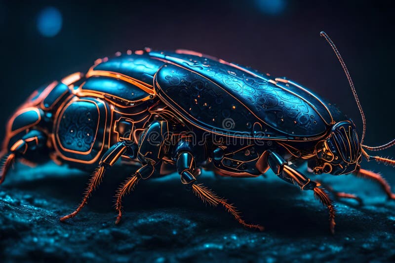 Neon Cyborg: Close-Up of Hi-Tech Insect Glowing in RGB Brilliance Stock ...