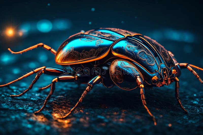 Neon Cyborg: Close-Up of High-Tech Insect Glowing in RGB Stock ...