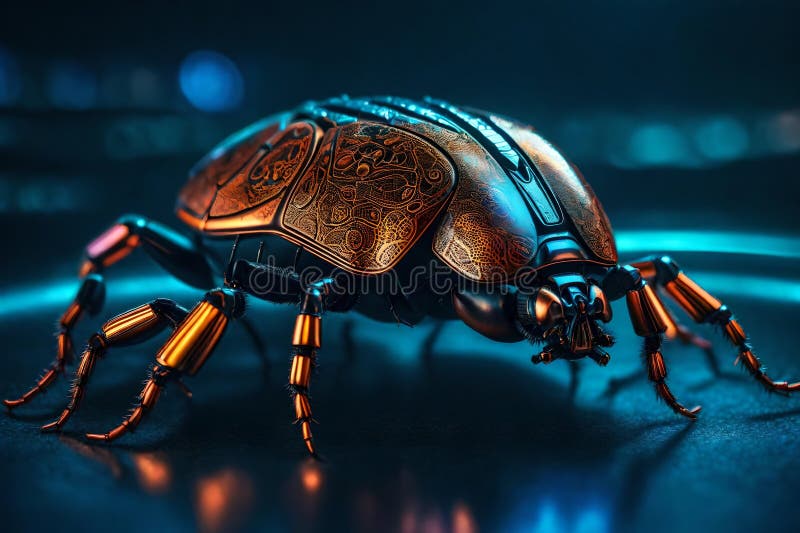 Neon Cyborg: Close-Up of High-Tech Insect Glowing in RGB Brilliance ...