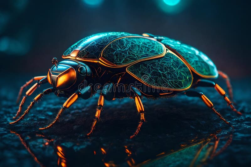 Neon Cyborg: Close-Up of High-Tech Insect Glowing in RGB Brilliance ...