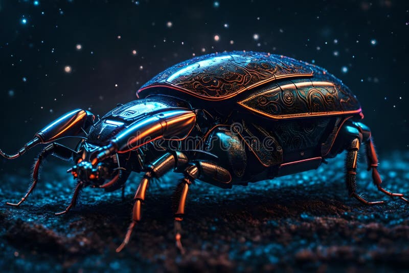 Neon Cyborg: Close-Up of High-Tech Insect Glowing in RGB Brilliance ...