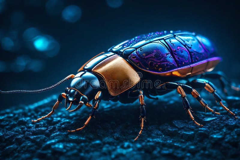 Neon Cyborg Insect: Close-Up of High-Tech Bug Glowing in RGB Stock ...