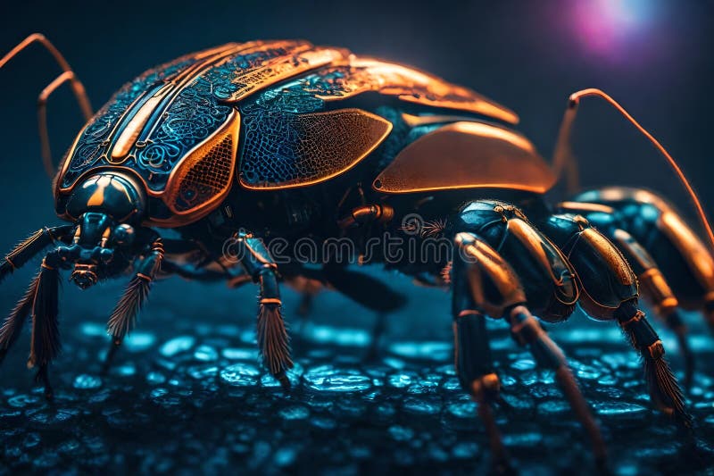 Neon Cyborg Insect: Close-Up of High-Tech Bug Glowing in RGB Stock ...