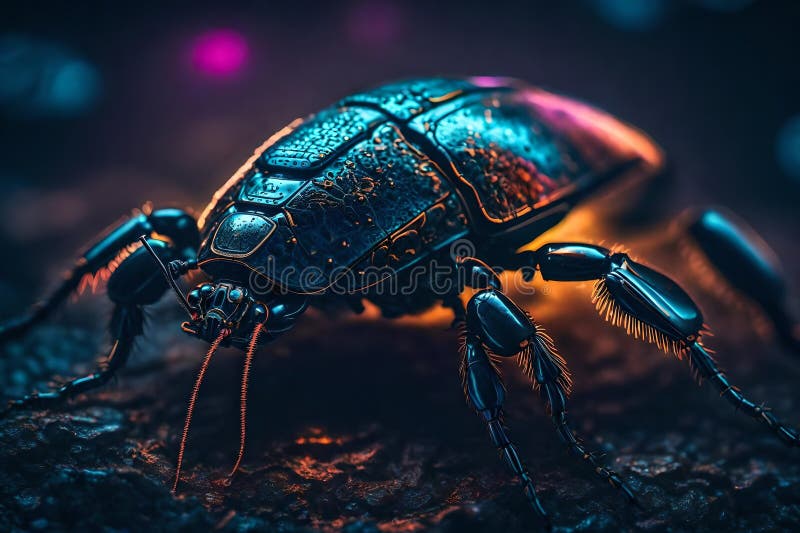 Neon Cyborg Insect: Close-Up of High-Tech Bug Glowing in RGB Stock ...
