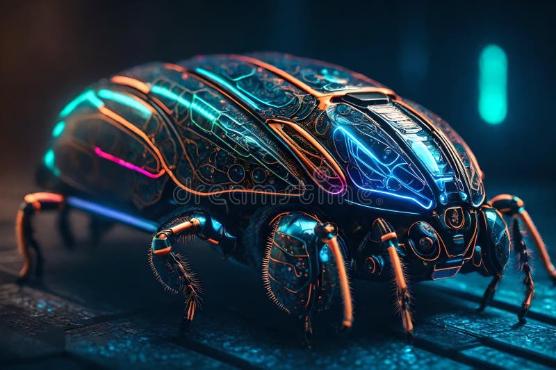 Neon Cyborg Insect: Close-Up of High-Tech Bug in Vivid RGB Glow Stock ...