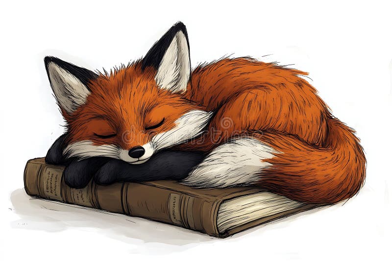 Sleeping Fox Curled Up on Book Stock Illustration - Illustration of ...