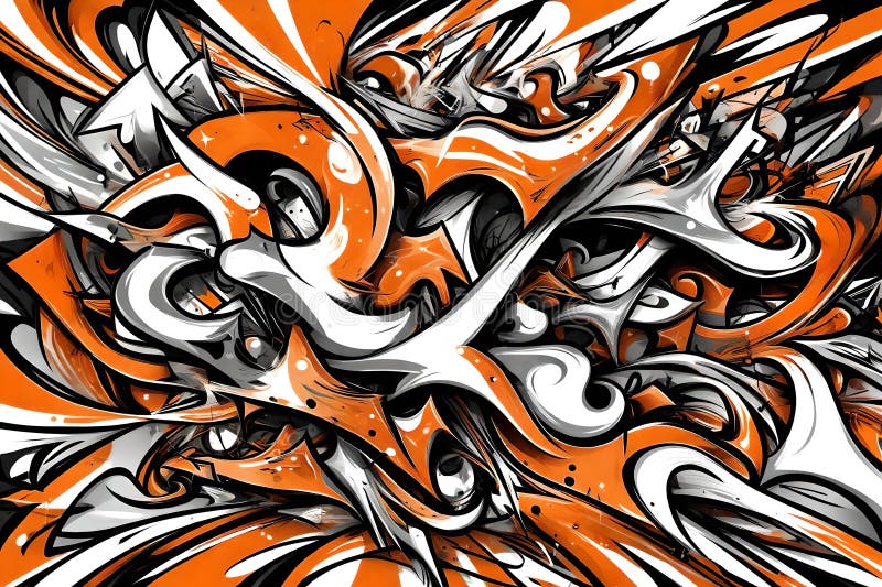 An Intricate Doodle Art Abstraction in White, Orange, and Black Stock ...