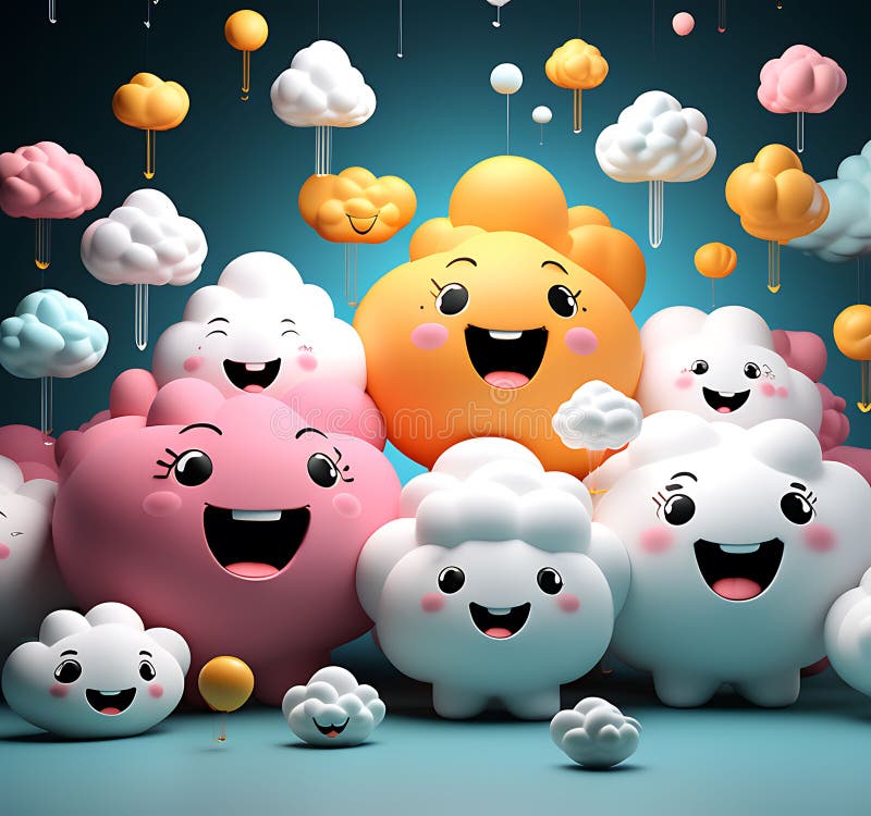Cute and Funny Clouds Playfully Smiling Over Black Background Stock ...