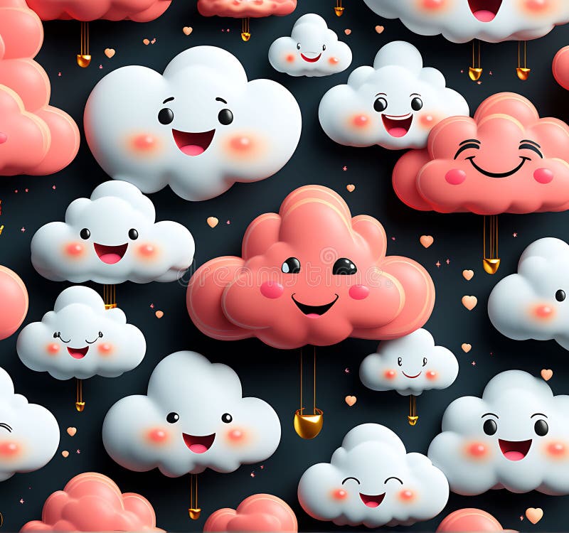 Cute and Funny Clouds Playfully Smiling Over Black Background Stock ...