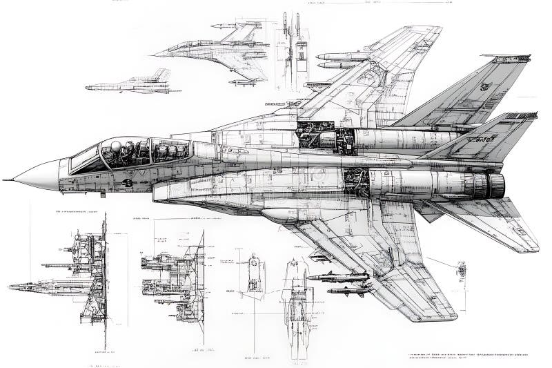 Detailed Technical Drawing of a Fighter Jet Stock Illustration ...