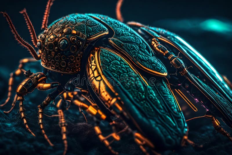 Neon Cyborg: Close-Up of Hi-Tech Insect Glowing in RGB Colors Stock ...