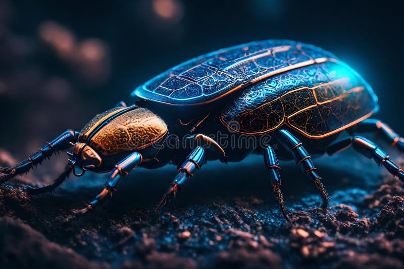 Neon Cyborg: Close-Up of Hi-Tech Insect Glowing in RGB Colors Stock ...