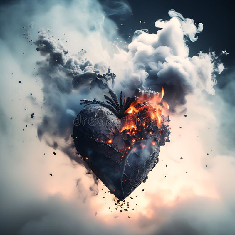 Burning Heart: Smoke Art Illustration Depicting Hard-Heartedness Stock ...