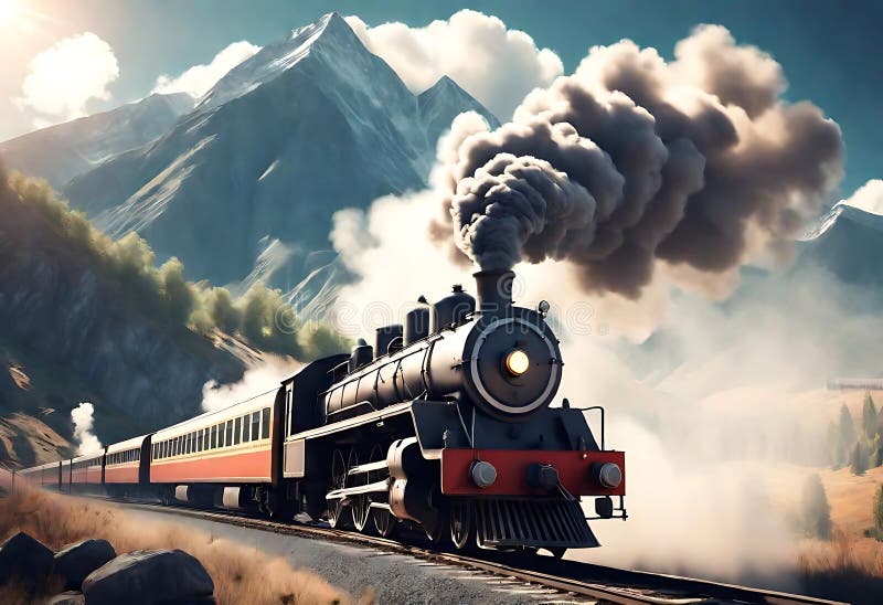 High-Speed 1980s Old-Fashioned Train Racing on Railway Track Stock ...