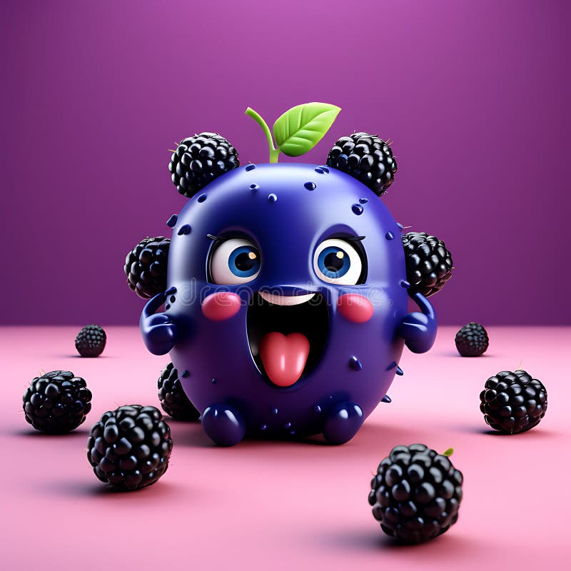 Cute Upset Blackberry Against Solid Background: 3D Rendering of ...