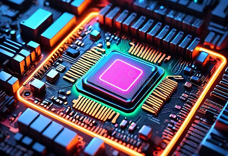Neon Glowing Motherboard of CPU Stock Illustration - Illustration of ...