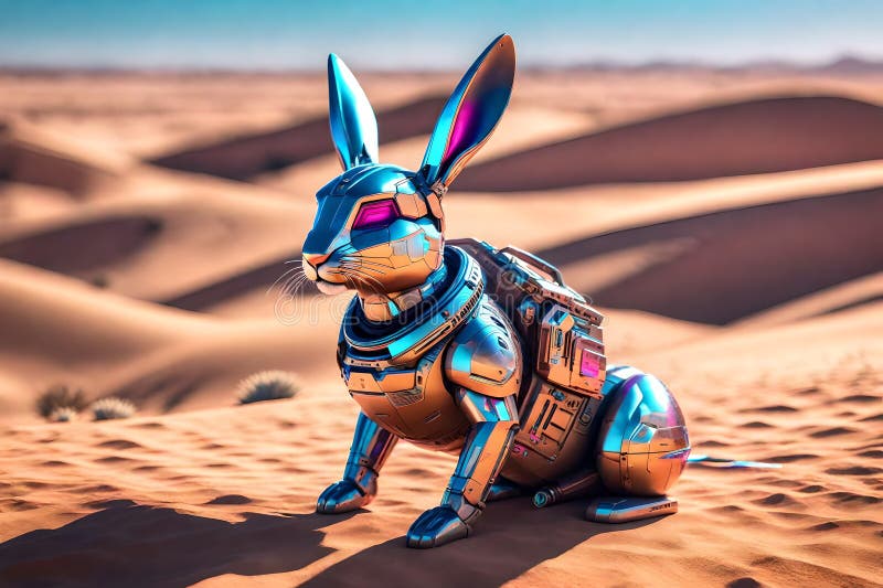 Desert Mirage: Neon Cyber-Tech Easter Bunny in Metallic 3D Rendered ...
