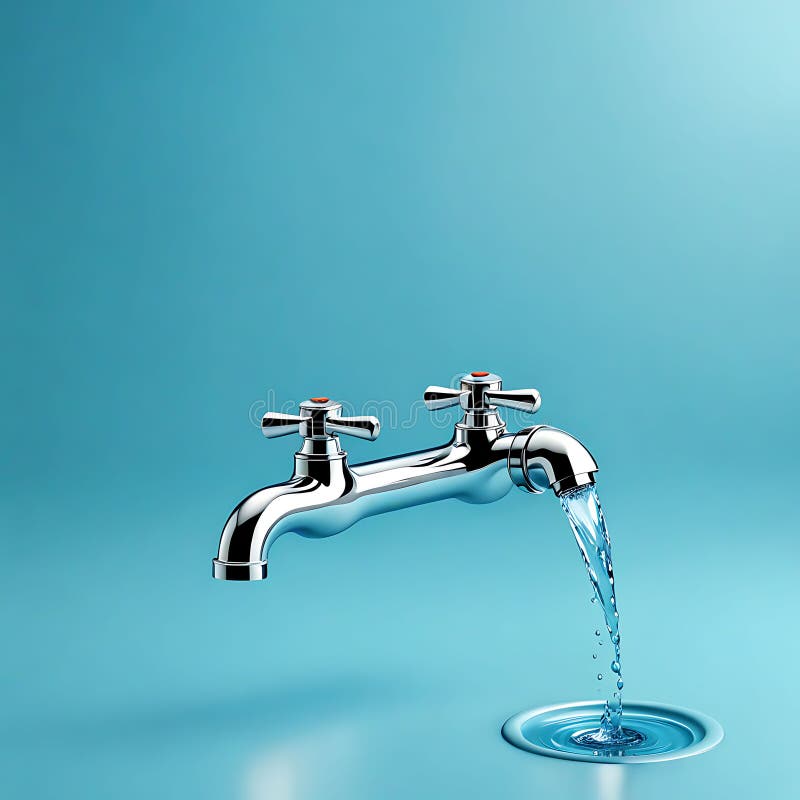 Modern 3D Rendered Illustration of a Water Tap on Vibrant Cyan ...