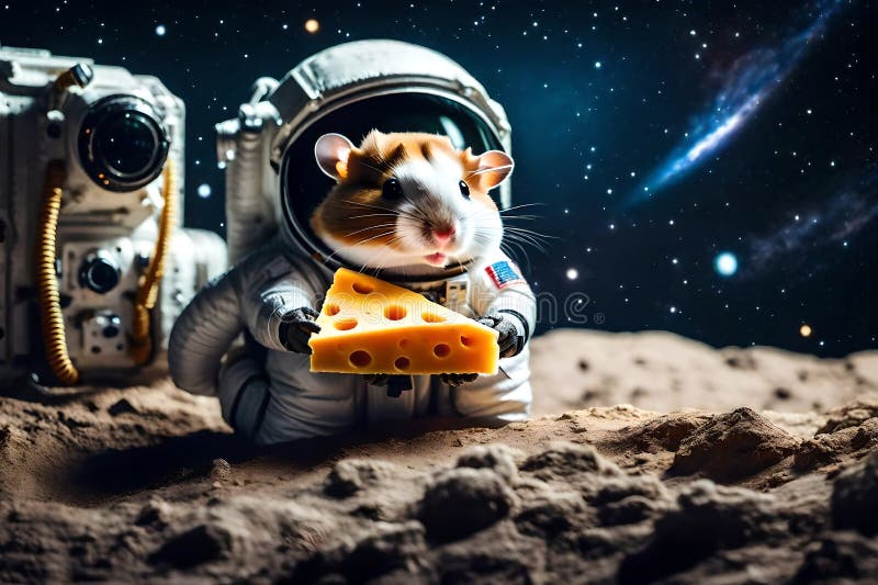 Adorable 3D Rendered Mouse in an Astronaut Outfit Enjoying Cheese in ...