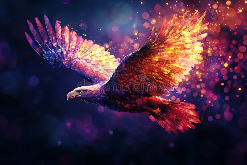 A Beautiful Colorful Hawk in Neon Colors Isolated on a Vibrant ...