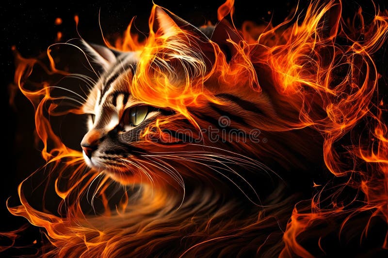 3d Render of a Cat Burning in Flames, Isolated on a Solid Color ...