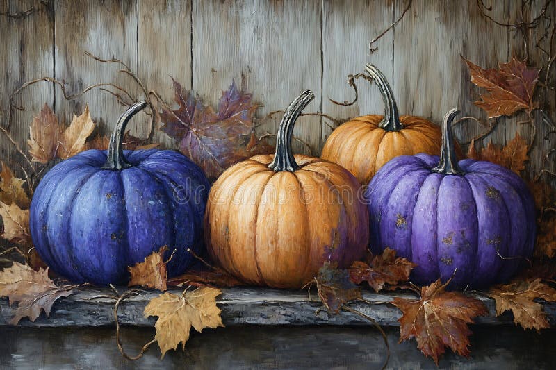 Vibrant Illustration of Blue and Orange Shande Pumpkins Against a ...