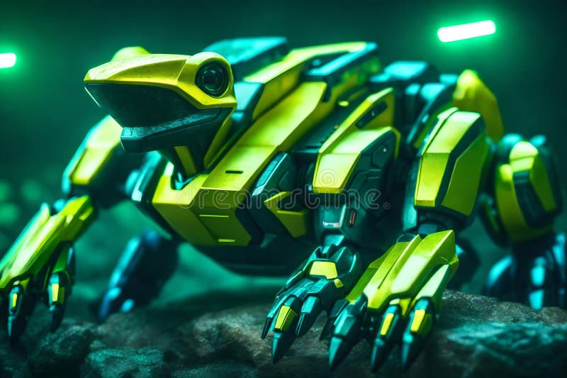 Futuristic Robotic Frog Crafted from Green and Yellow Transformer ...