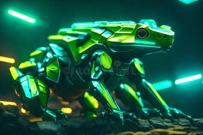 Futuristic Robotic Frog Crafted from Green and Yellow Transformer ...