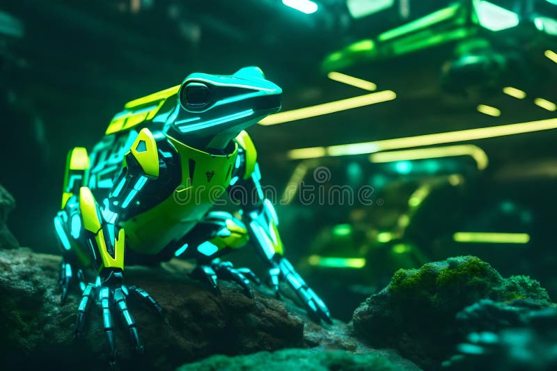 Futuristic Robotic Frog Crafted from Green and Yellow Transformer ...