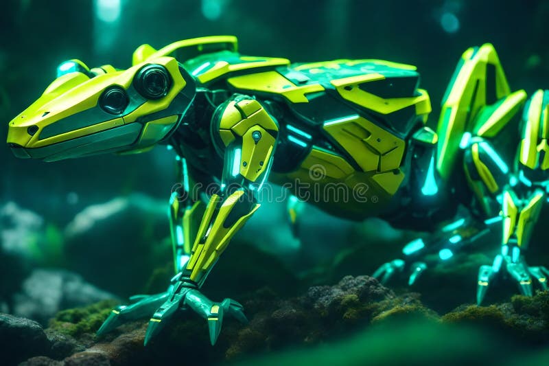 Futuristic Robotic Frog Crafted from Green and Yellow Transformer ...