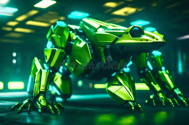 Futuristic Robotic Frog Crafted from Green and Yellow Transformer ...