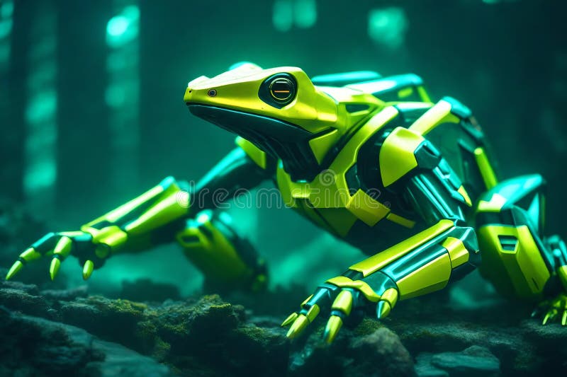 Futuristic Robotic Frog Crafted from Green and Yellow Transformer ...