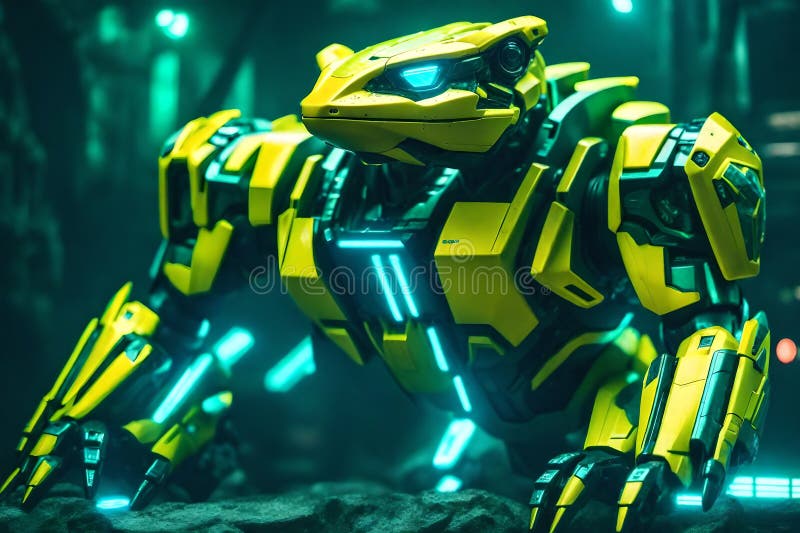 Futuristic Robotic Frog Crafted from Green and Yellow Transformer ...