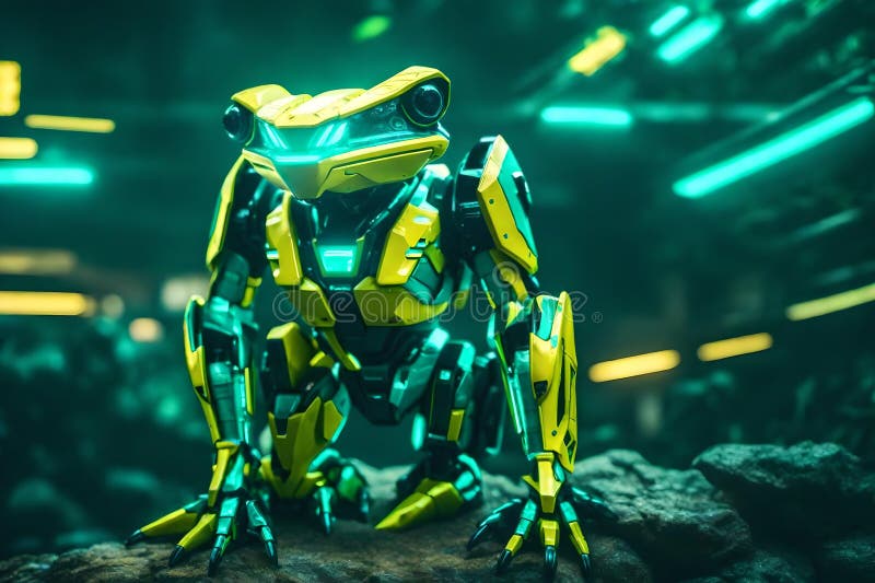 Futuristic Robotic Frog Crafted from Green and Yellow Transformer ...